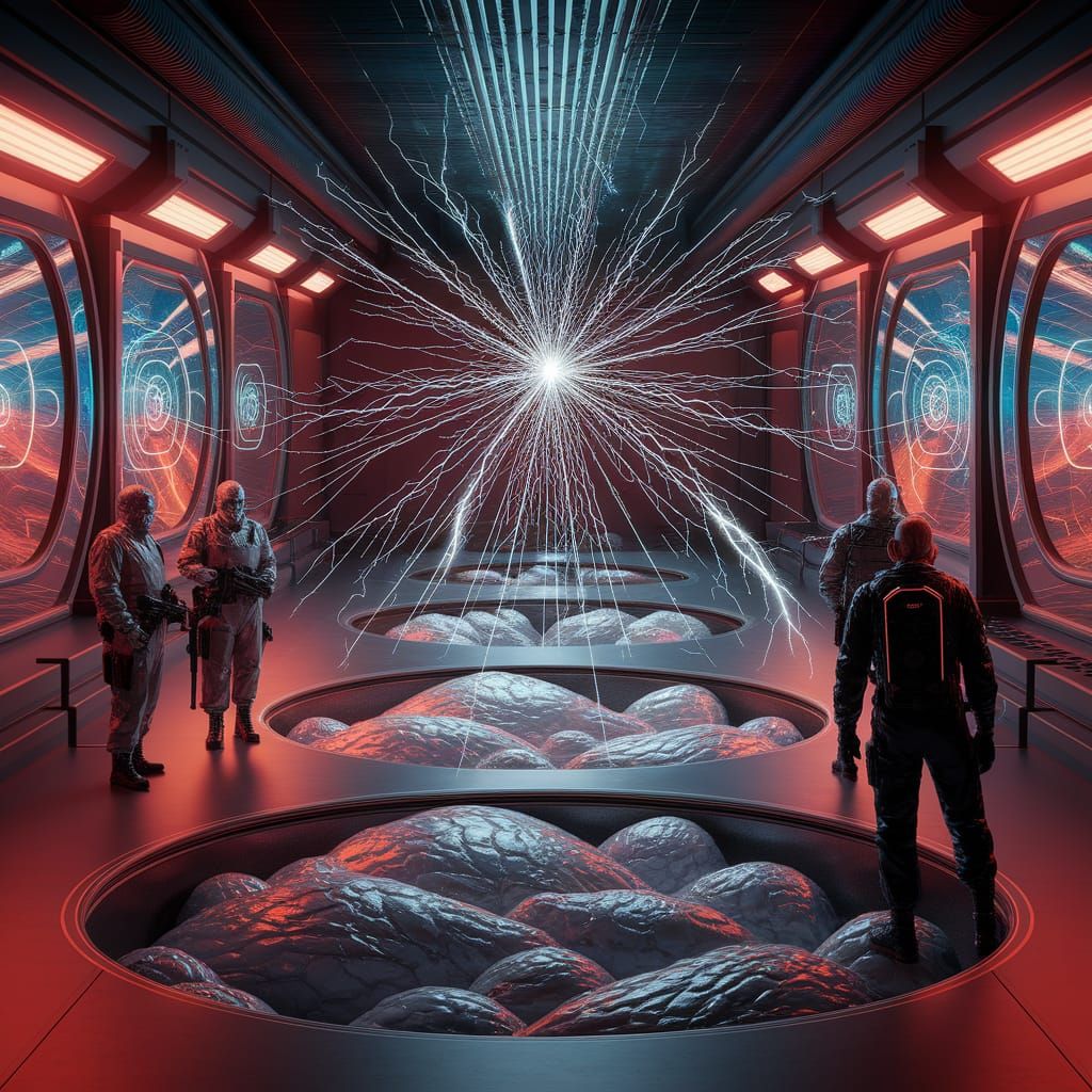 Atompunk Quantum Device Implosion in Oil Paint - AI Art