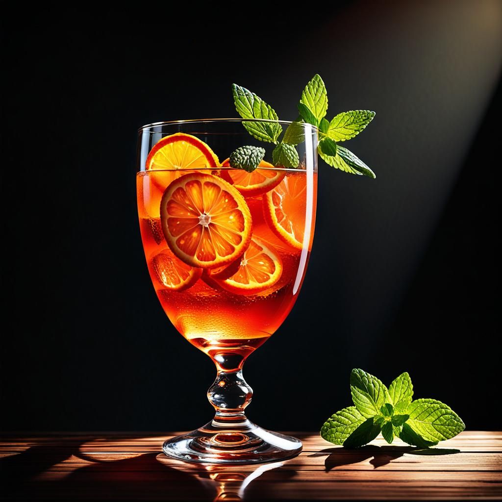 Vibrant orange-red cocktail in a tall glass with a wide base, glass ...
