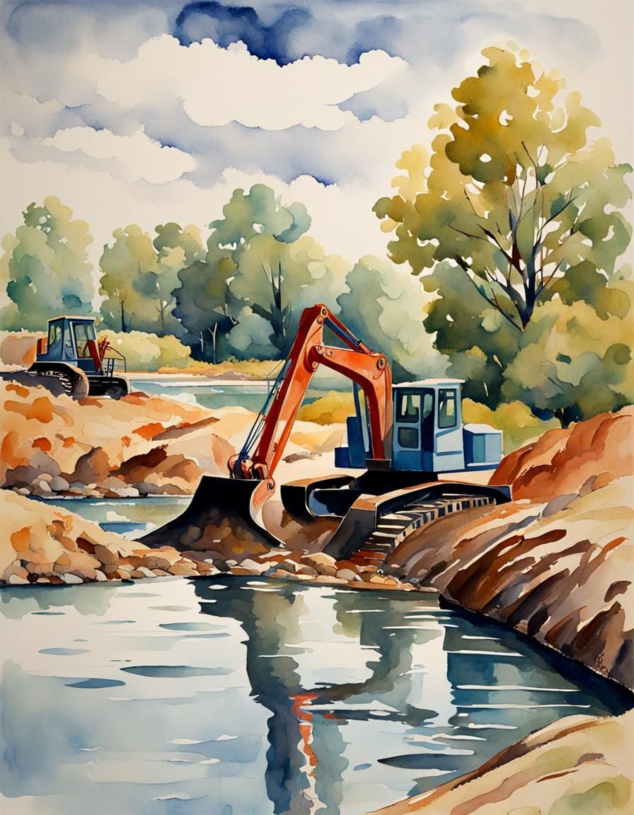Dredgers excavating the soil of a river - AI Generated Artwork ...