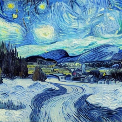 Gogh snowtown - AI Generated Artwork - NightCafe Creator
