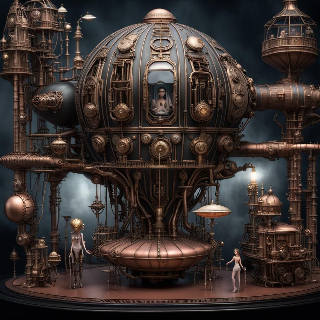 Steampunk HR Giger mysterious popup steampunk world with miniature ...