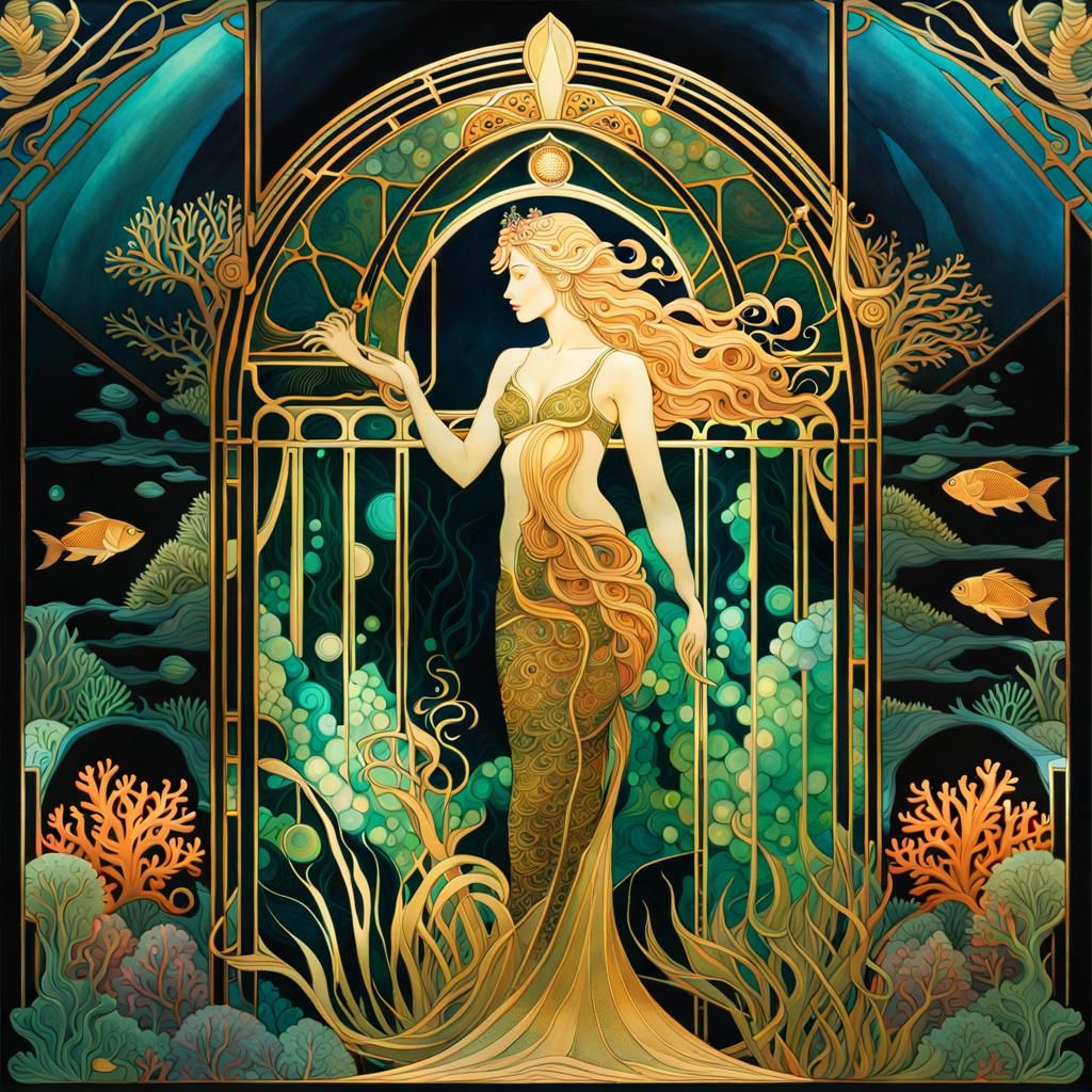 Mermaid meets Mucha - AI Generated Artwork - NightCafe Creator