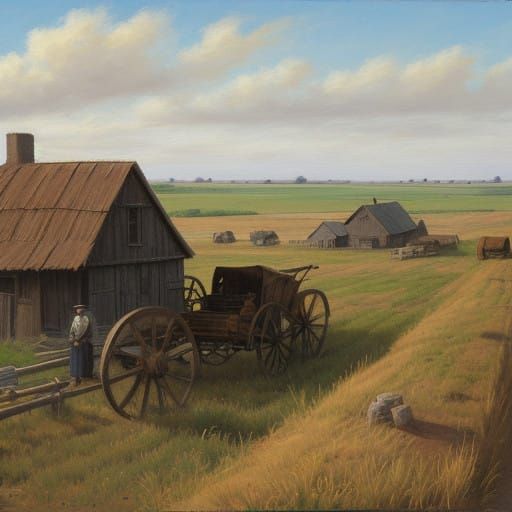 Pioneers on the Wild American Prairie - AI Art