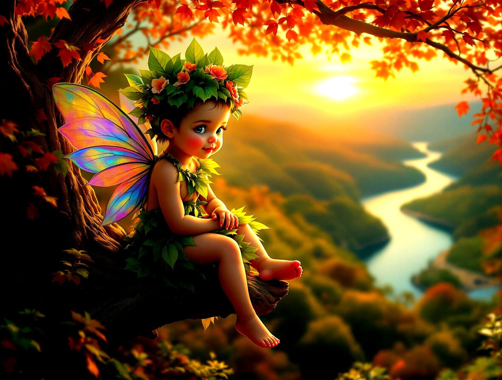 Baby Tree Fae - Enchanting Autumn Fairy in Hyperdetailed Pho...