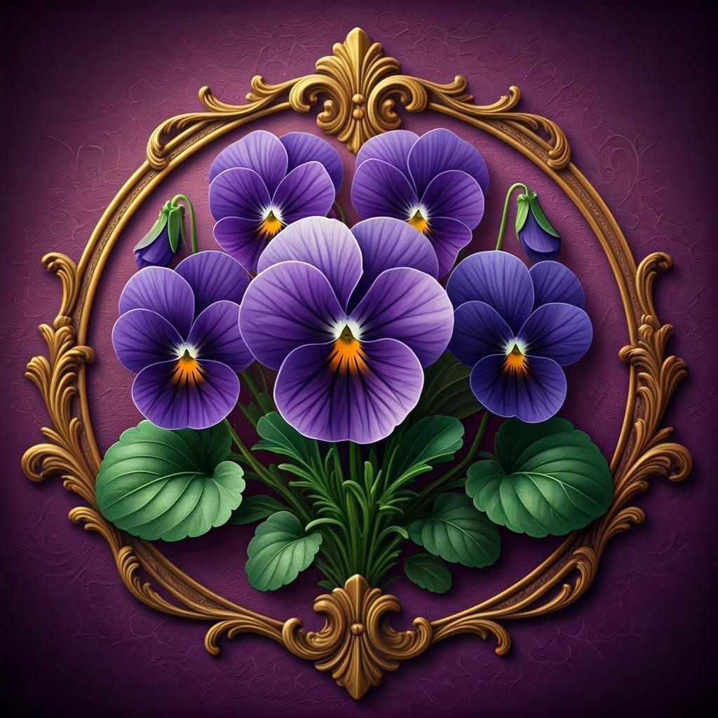 Art Deco Violet Flowers - Surreal Art Deco Violets in a Baro...