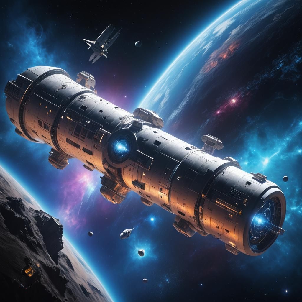 glorious complex space colony in orbit with shuttle craft nearby - AI ...