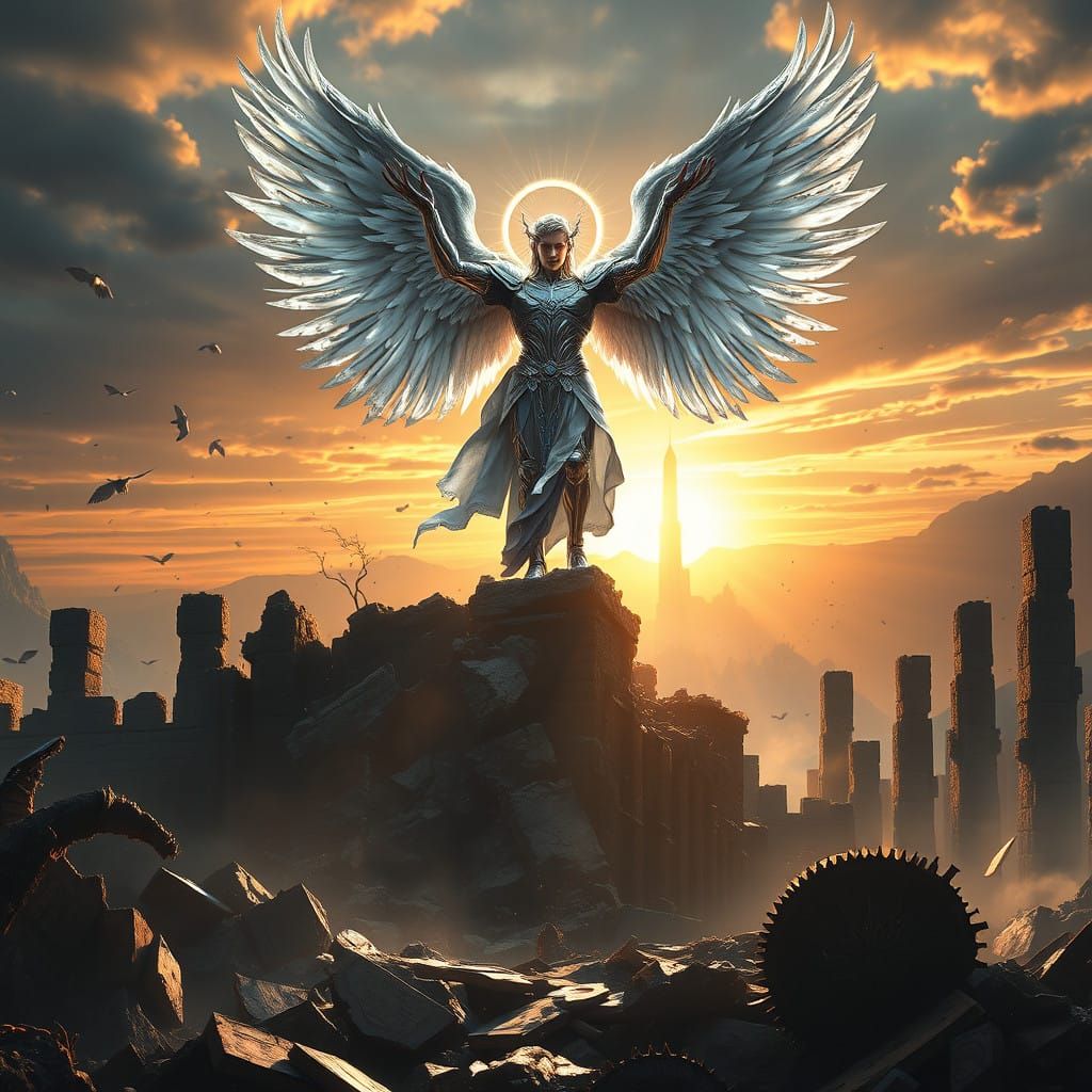 Archangel Michael Triumphs Over Darkness in Radian... - AI Art