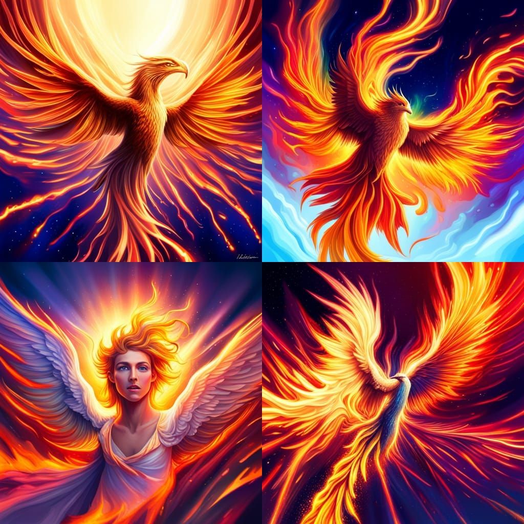 Phoenix Rising from ashes, vibrant. Colorful contrasting colors ...