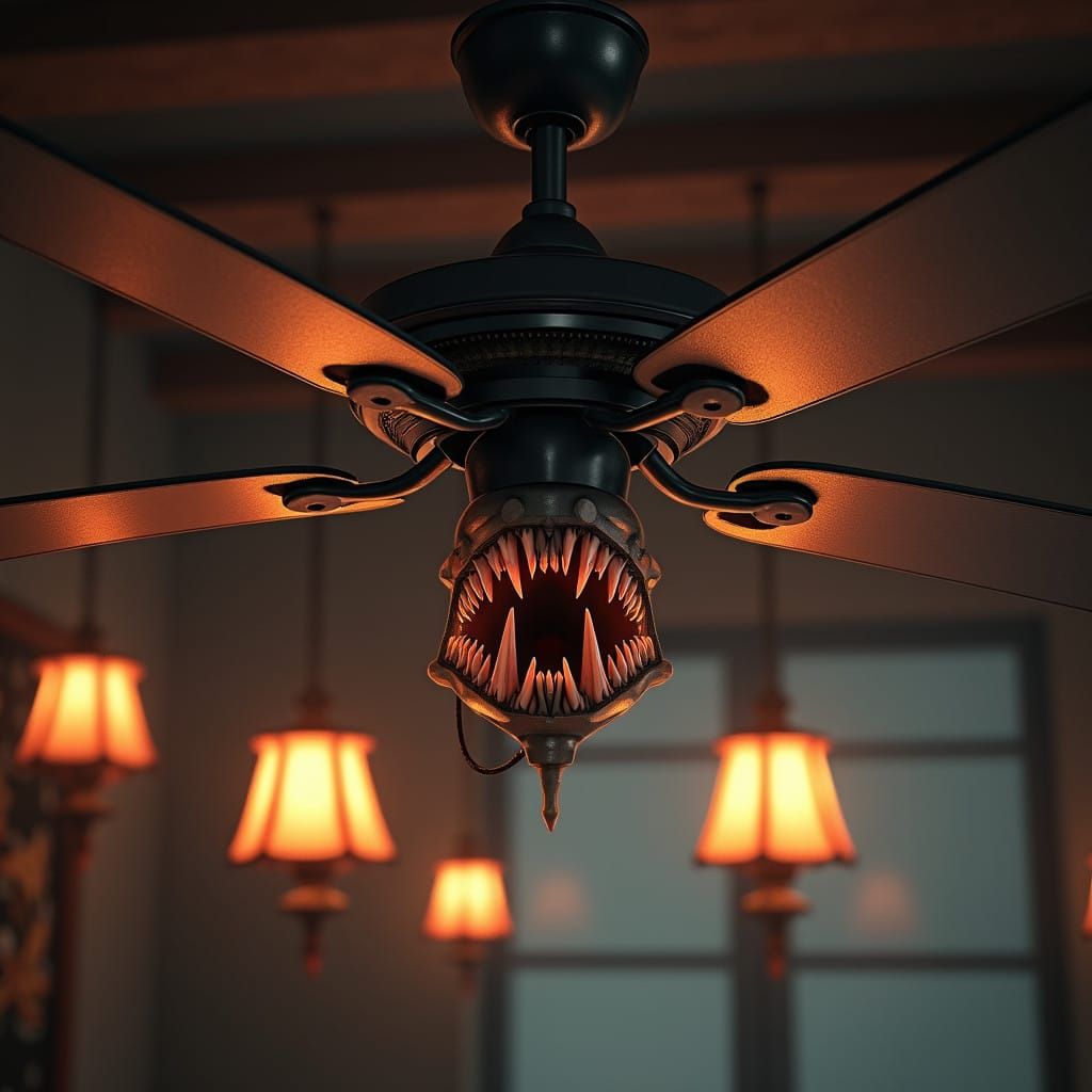 Menacing Industrial Fantasy Ceiling Fan with Jagge... - AI Art