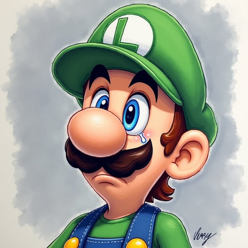 Sad Luigi in Prismacolor Marker Art - AI Art