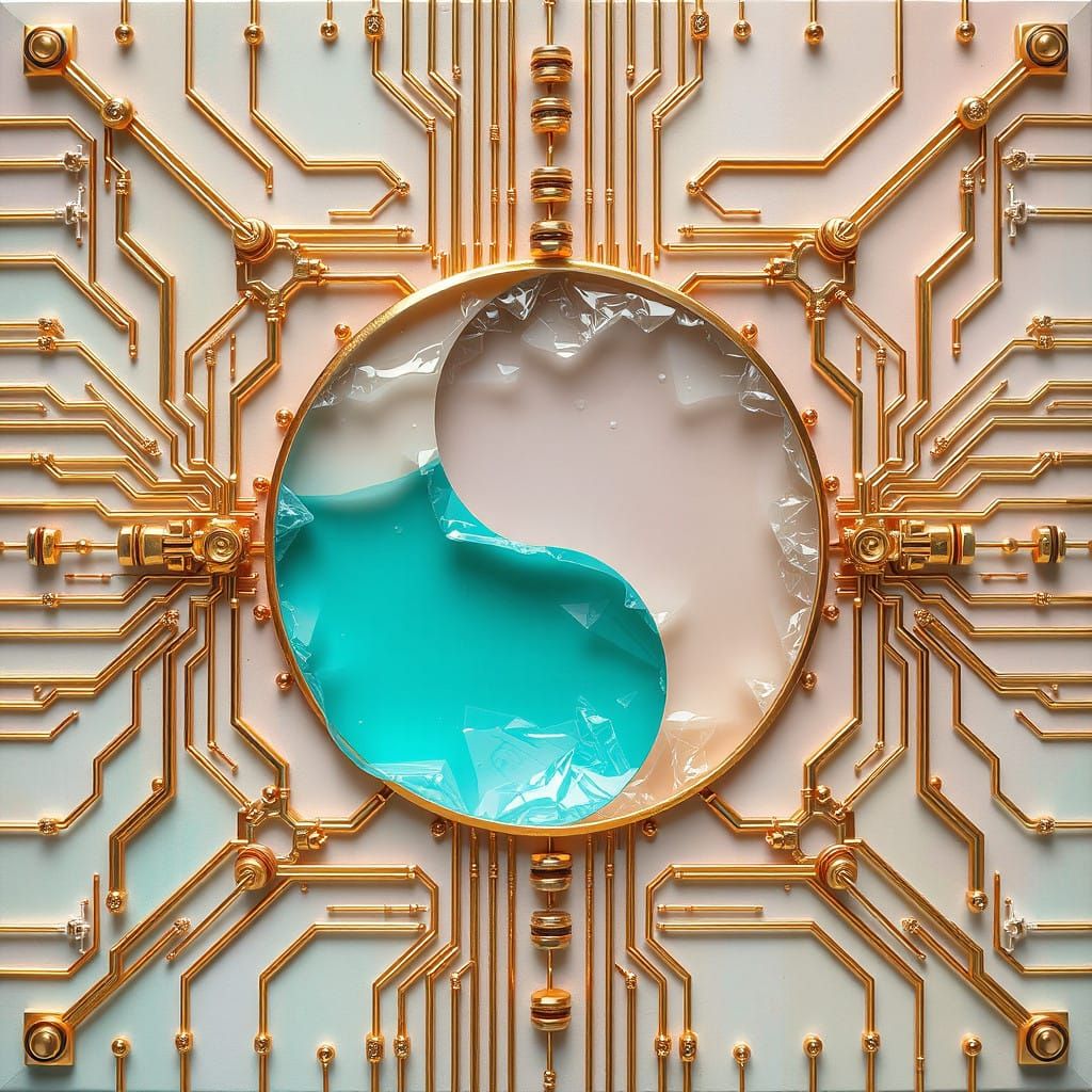 Surrealistic Circuit Matrix in Pastel Hues and Gol... - AI Art