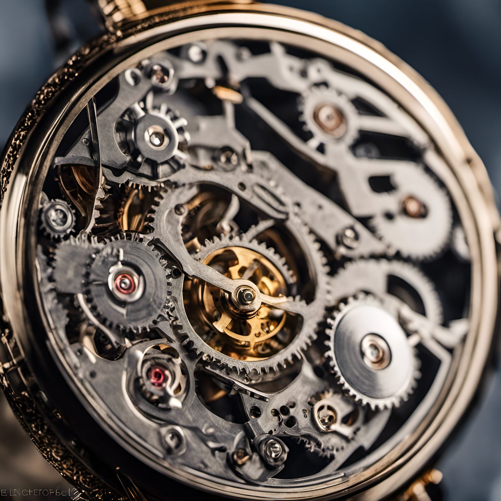 Close up of the workings of a 24 jewel skeleton watch showing the clock ...