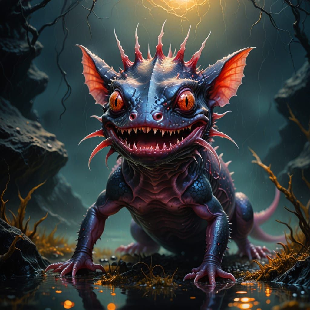 Ethereal Demon Axolotl Masterpiece in Vibrant Oil ... - AI Art