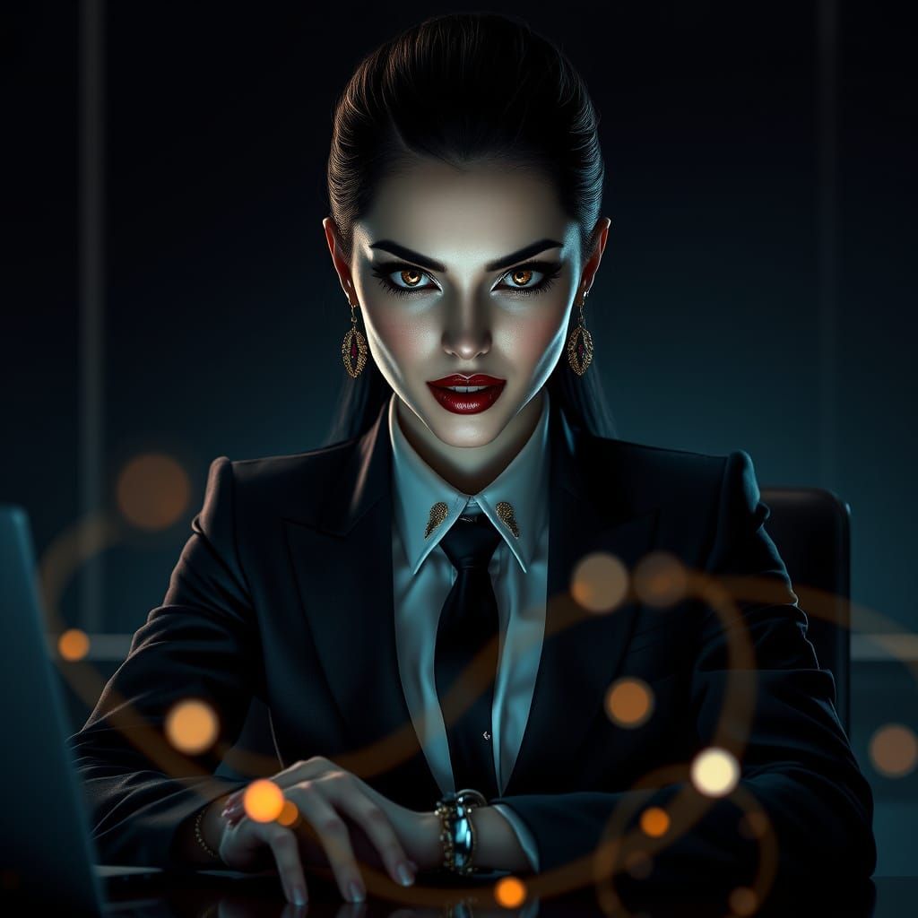 Modern Vampire - Cyberpunk Vampire Executive in Dark, Mysti...