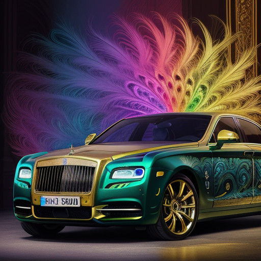 Peacock Rolls Royce - Vibrant Peacock on a Luxurious Rolls R...