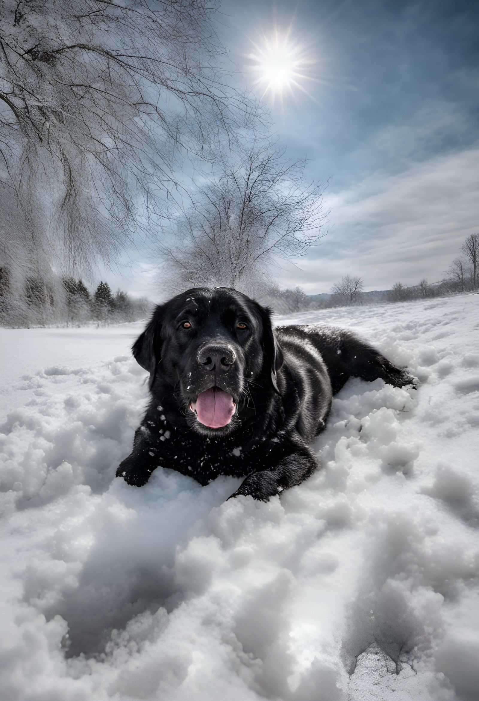 black lab rolling in the snow. intricate details, HDR, beautifully shot ...