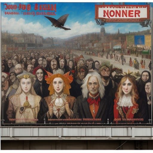 Vampires Soar on a Whimsical Billboard - AI Art