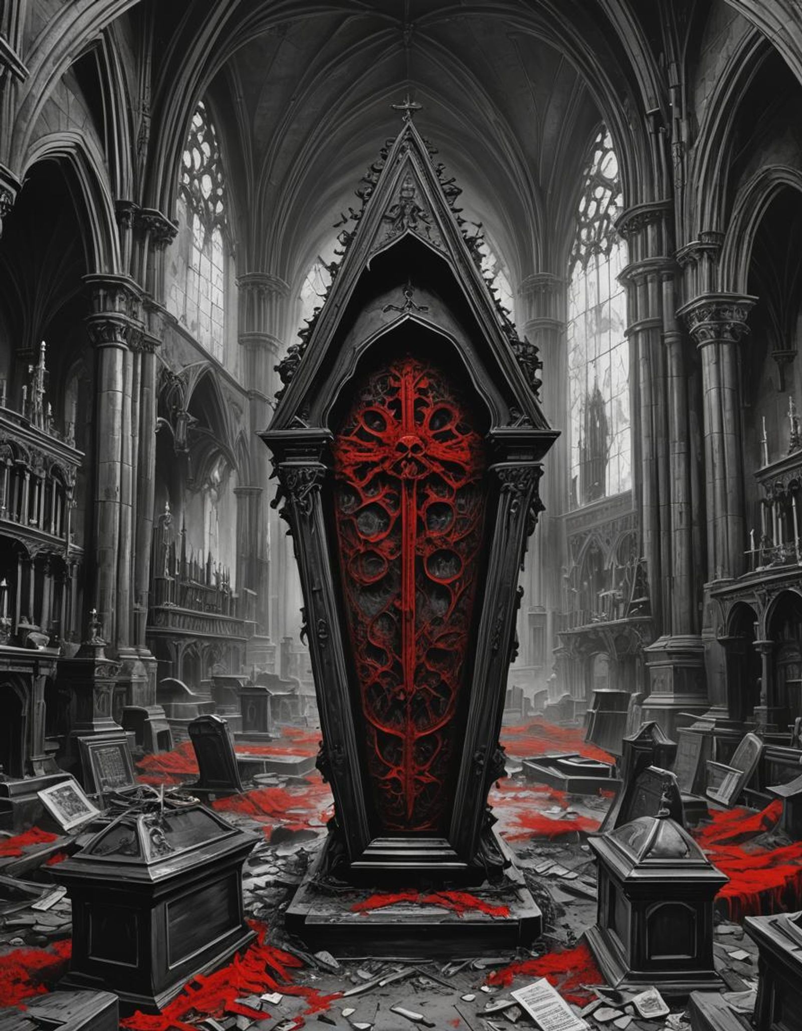 victorian funeral death rotting coffin gothic church black and red ...