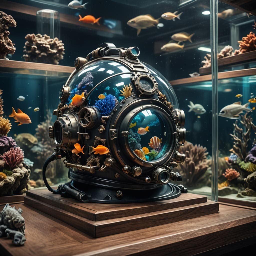 A diving helmet aquarium - AI Generated Artwork - NightCafe Creator