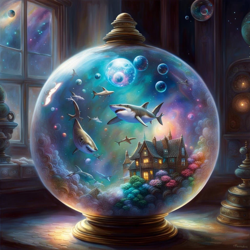 Sharks in Glass Sphere - AI Generated Artwork - NightCafe Creator