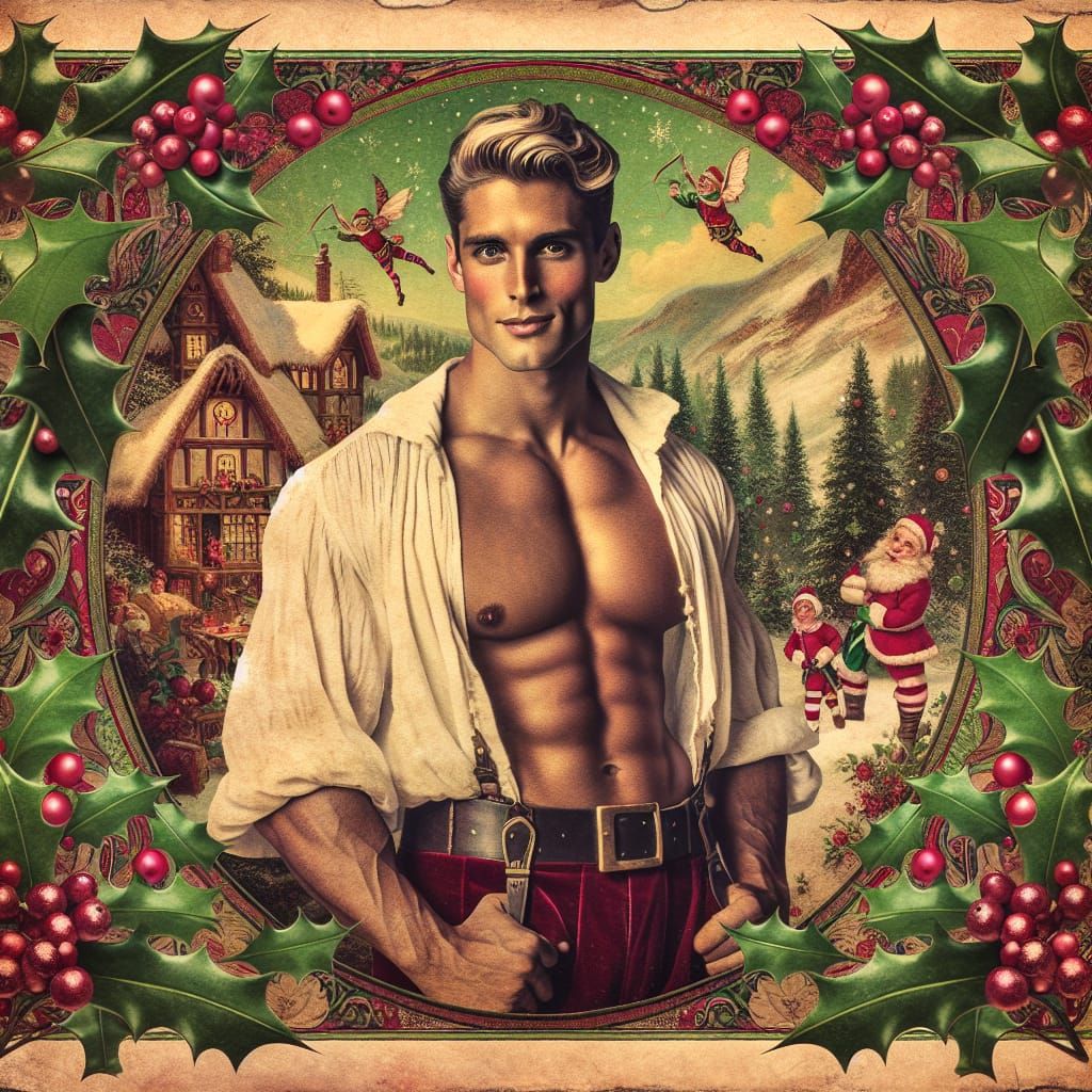 Vintage christmas card - Handsome Elf in Vintage Christmas C...