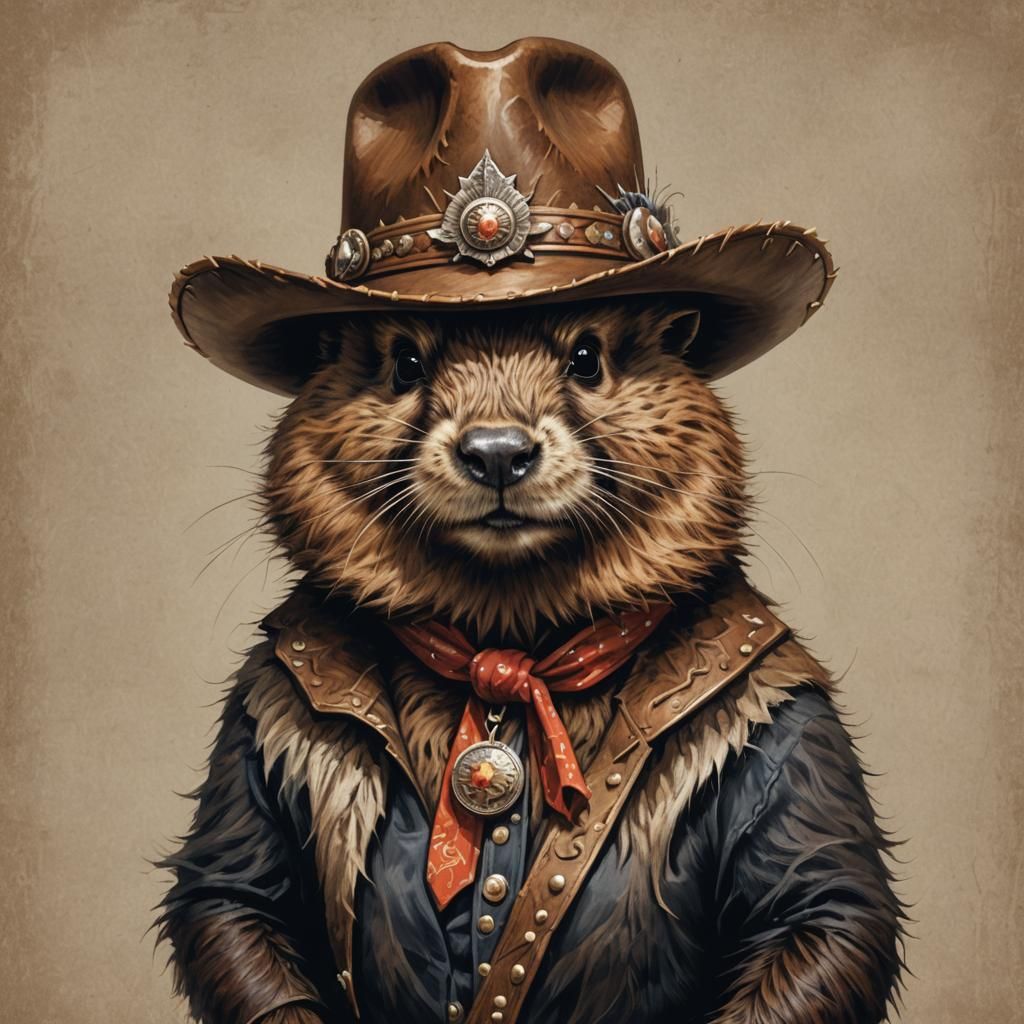 Fluffy beaver in elaborate cowboy hat - AI Generated Artwork ...