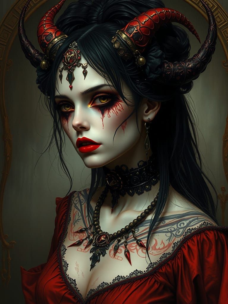 Gothic Matron in Dark, Macabre Splendor - AI Art