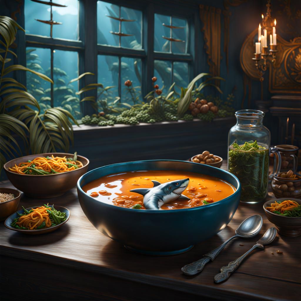 "Waiter there's a shark in my soup!" "Yes sorry sir, we ran out of ...