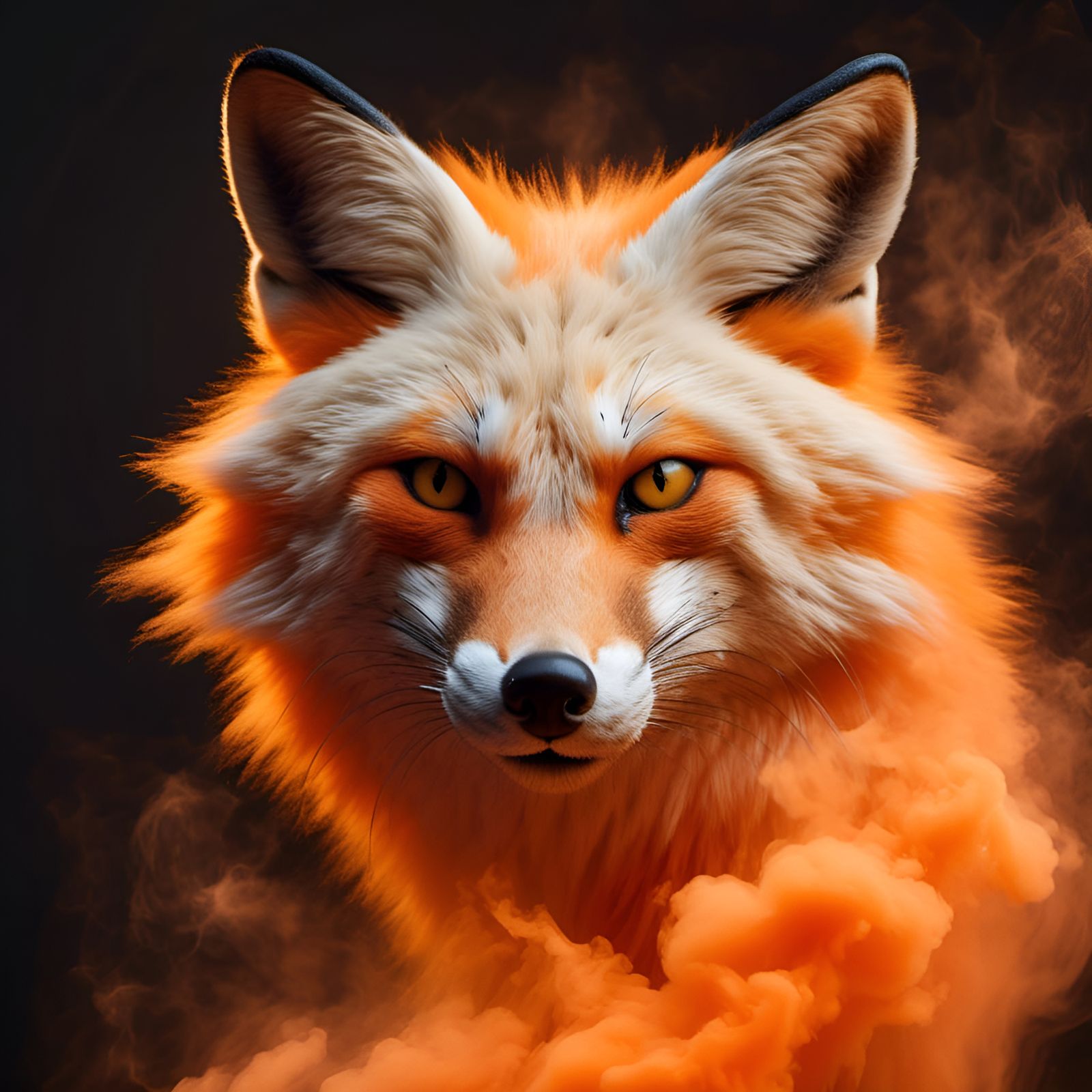 A photograph portrait of a fuzzy obese Oriental Sun Fox, In darkness ...