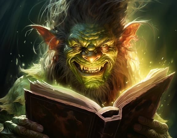 Troll reading the book "Trolls' jokes". - AI Generated Artwork ...