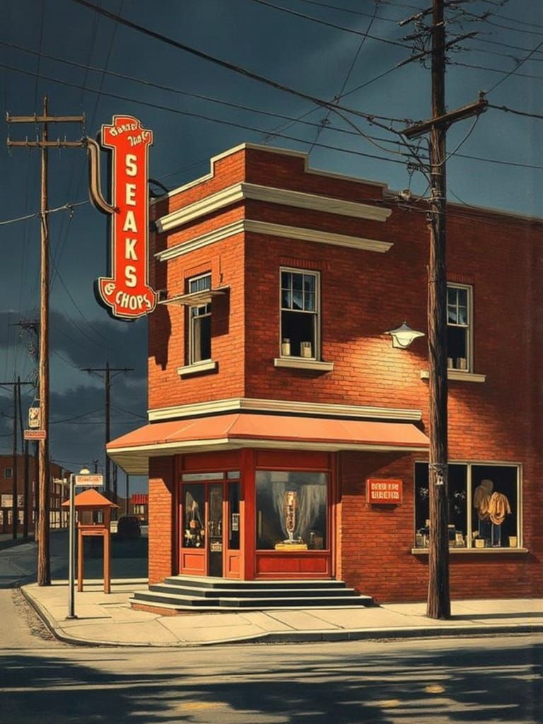 Vintage Corner Diner in Pastel Charcoal Style - AI Art