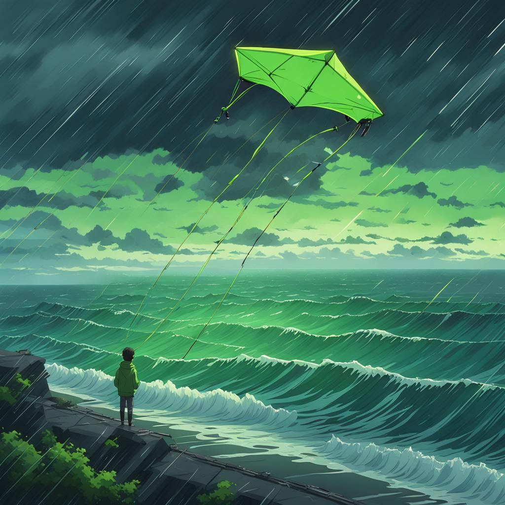 Neon Kite & dark Ocean - AI Generated Artwork - NightCafe Creator