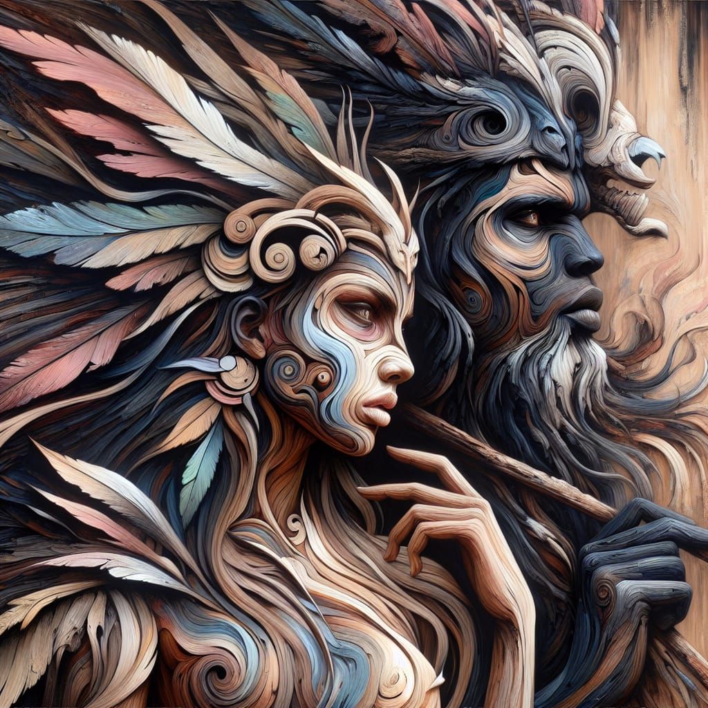 An intricate fusion of human and wild figures, inspired by South ...