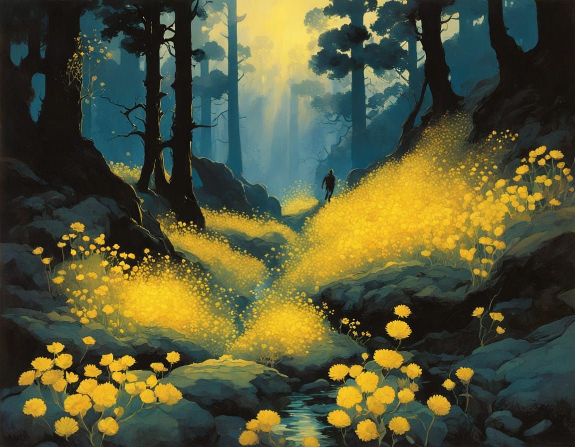 Sunlit Oasis in a Dark Ravine - AI Art