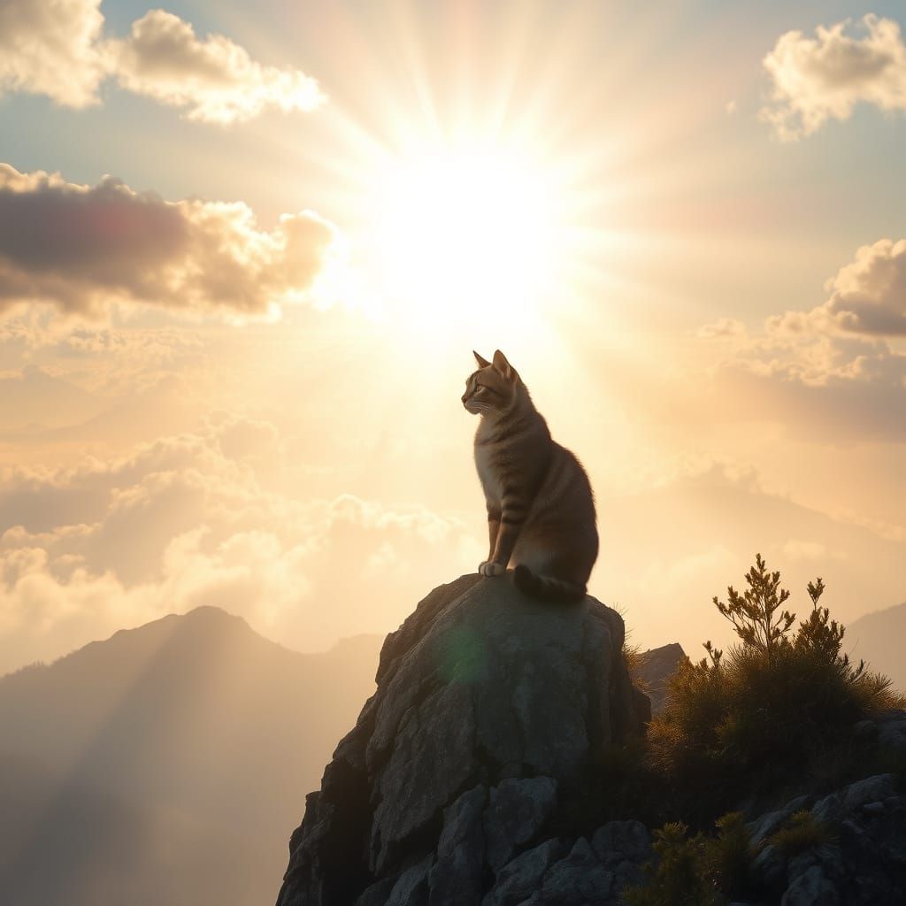 Quoth the cat, "Nevermore." - Cat in Heavenly Mountain Glow