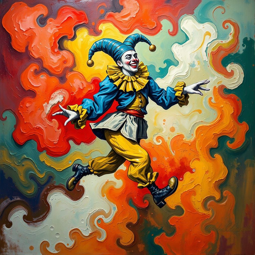Joyful Jester in Whimsical Dreamland, in Impasto S... - AI Art