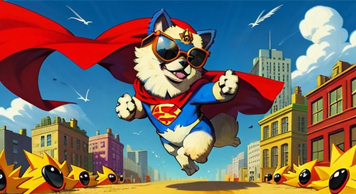 Power Pomeranian. superhero dog. sunglasses cool, illustration ...