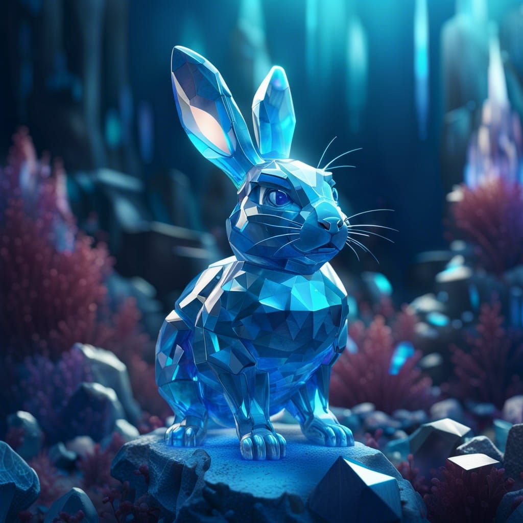 Crystal rabbit , made out of crystal , blue , cyan , glasses - AI ...