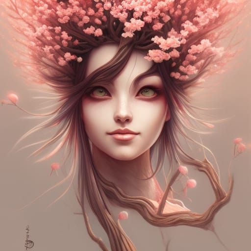 Head and shoulders portrait of a Cute, female, anthropomorphic Sakura ...