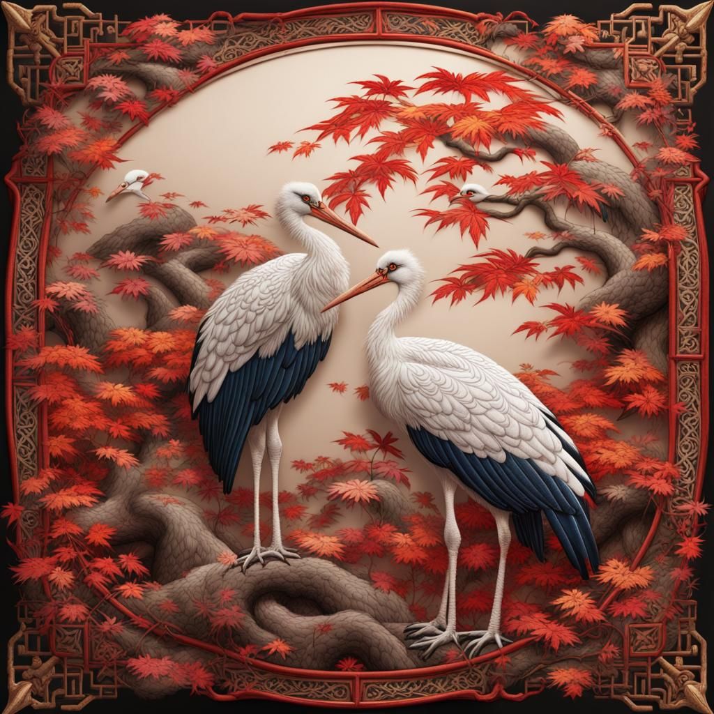 Japanese storks - AI Generated Artwork - NightCafe Creator