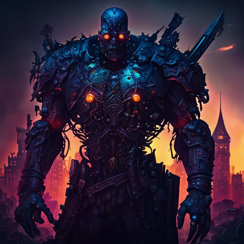 cyborg, zomby, full set, mettal, face, body, hands, sunset, army, sword ...