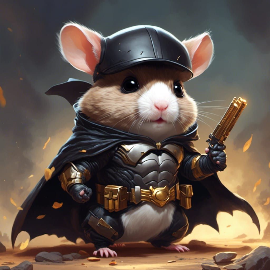 a hamster; dressed as batman, concept art, painted in anime painter ...
