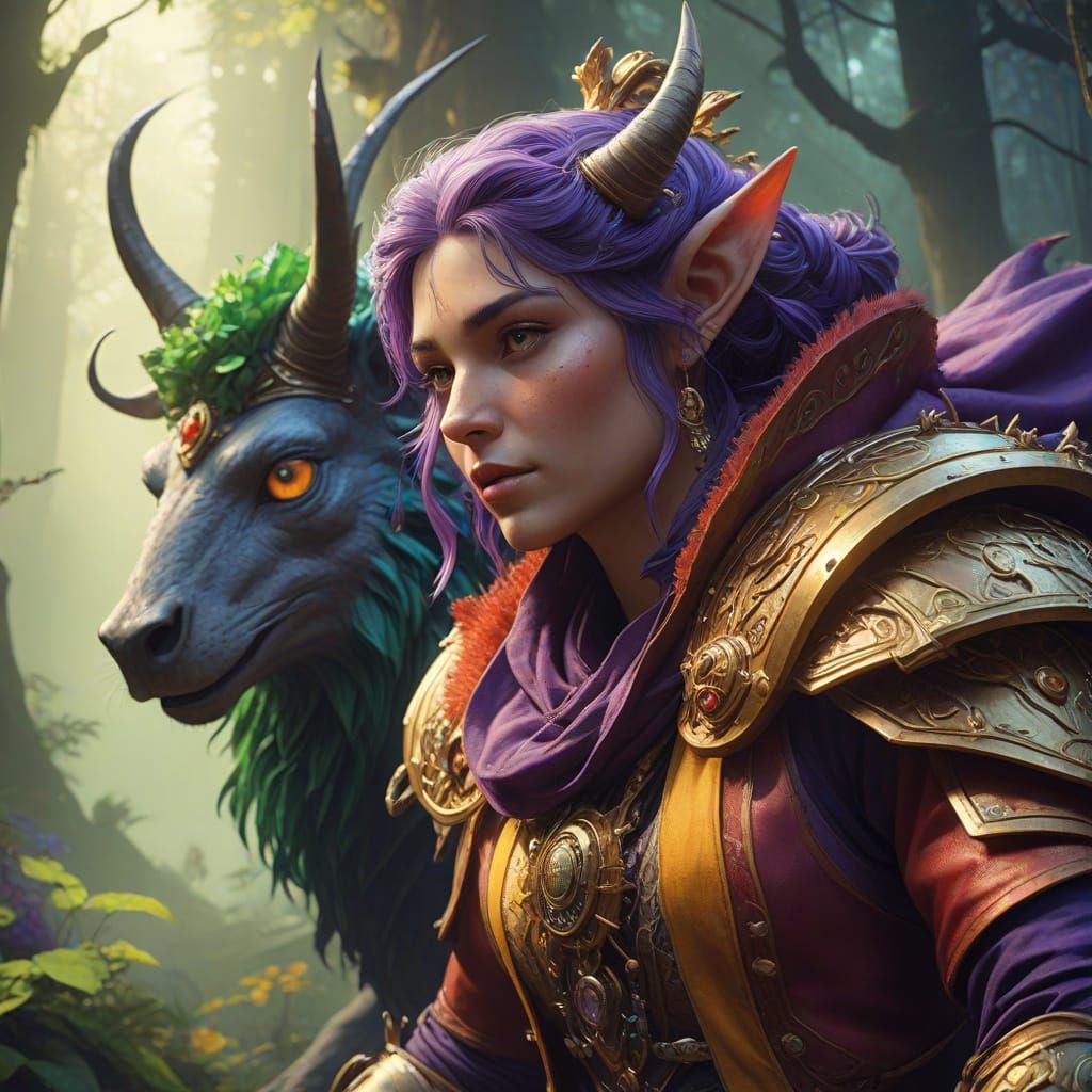 Ethereal Horned Elf Rides Centaur-Hedgehog Through... - AI Art