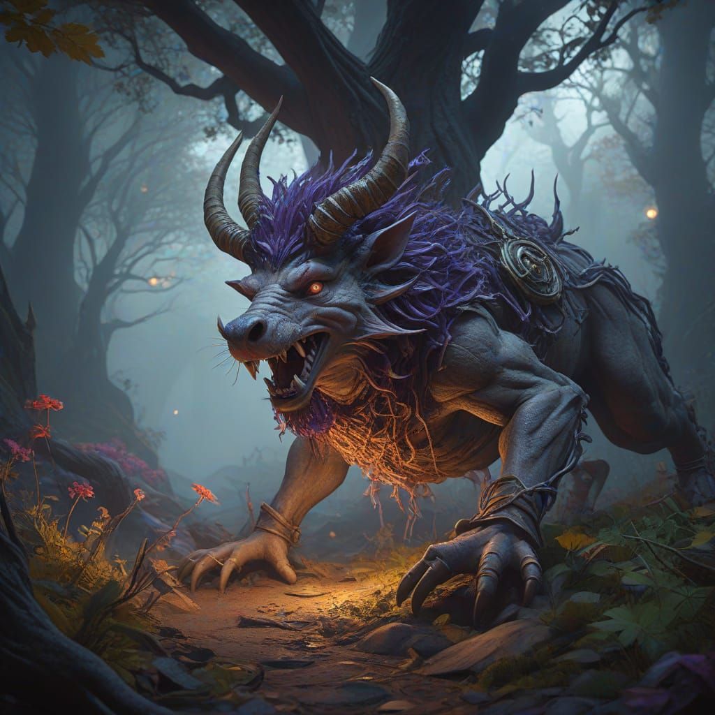 Hyper-Realistic Dark Fantasy: Horned Elf Rides Cen... - AI Art