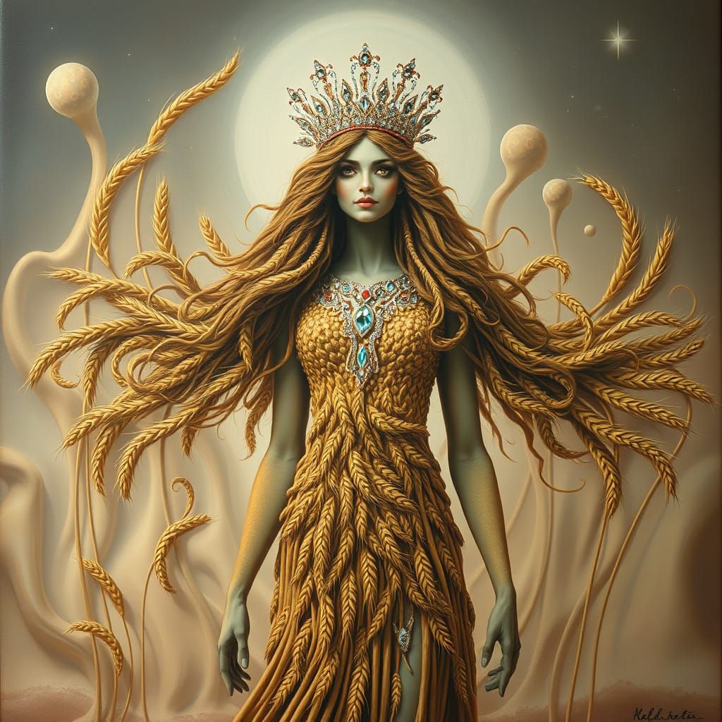 Majestic Spenta Armaiti Goddess in Surreal Wheat C... - AI Art