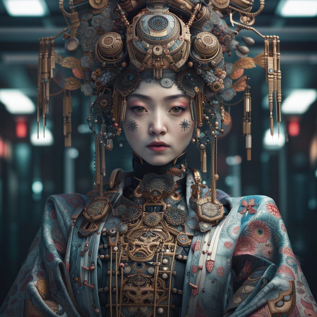 "Insanely detailed photorealistic portrait art of Japanese cyborg ...