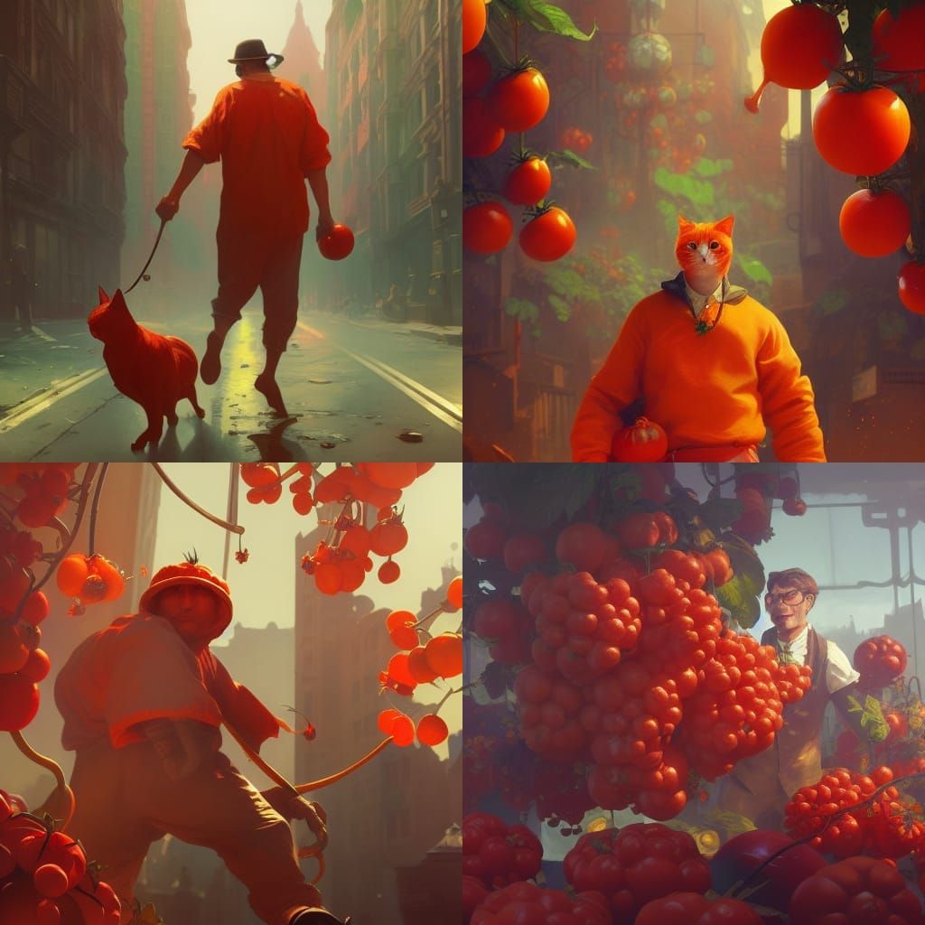 mr tomato man and his cat boys - AI Generated Artwork - NightCafe Creator