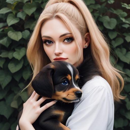 girl wearing puppy - AI Generated Artwork - NightCafe Creator