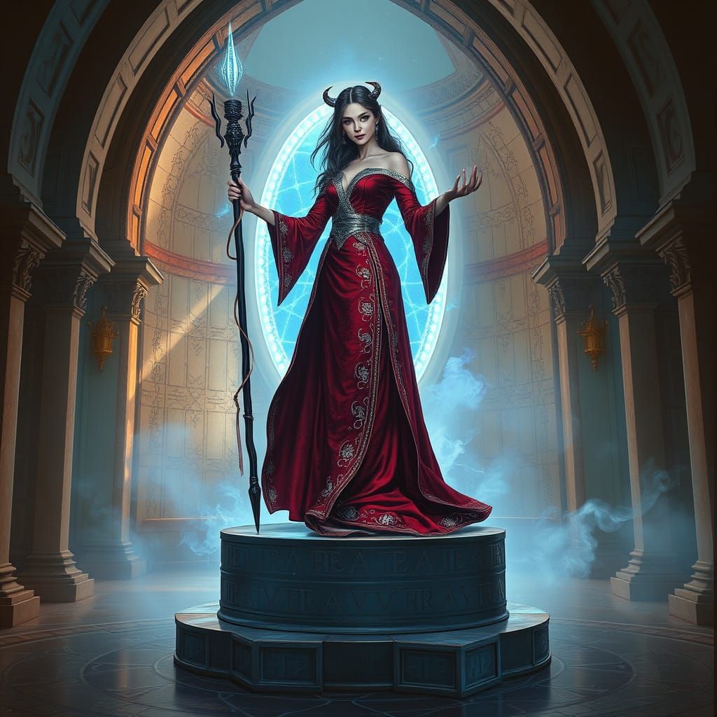 Arcane Lady in Chamber with Shimmering Rift - AI Art