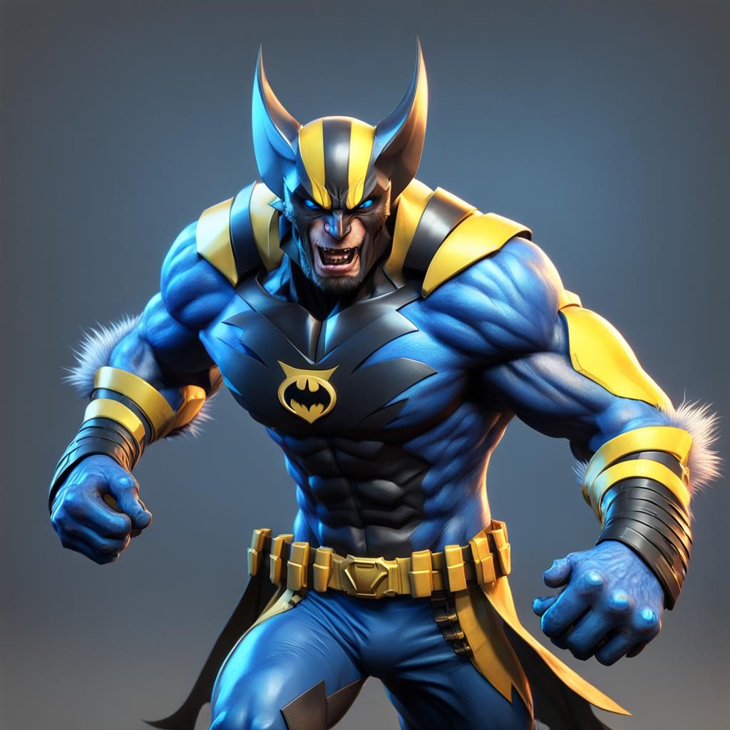 A unique Anthropomorphic Wolverine with a blue and black and yellow ...